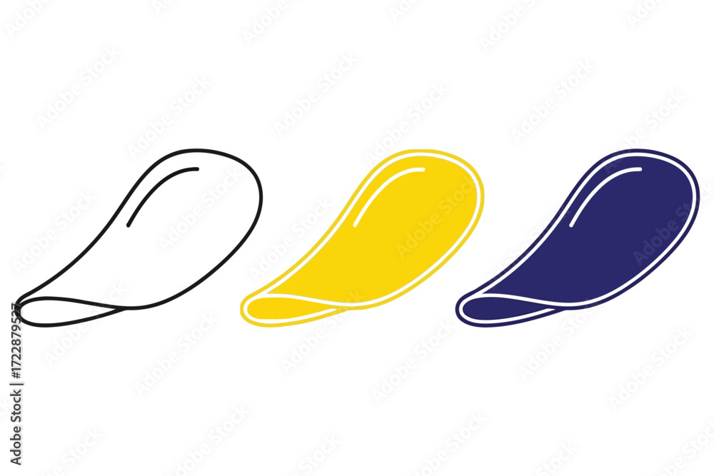 Vector art of three potato chip icons the first chip is a black outline ...