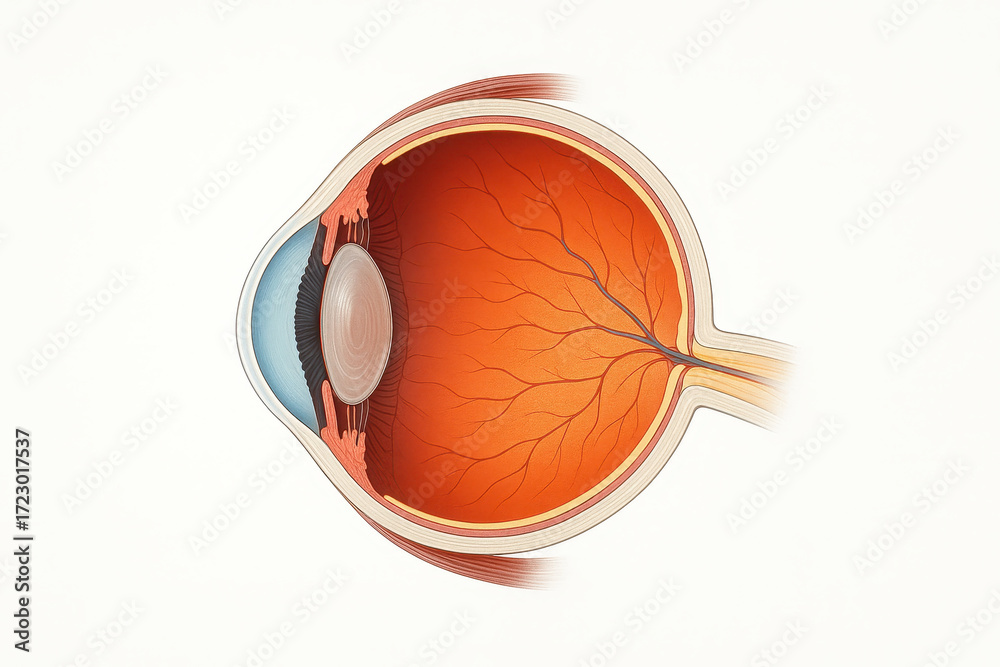 Medical eye anatomy cross section retina optic nerve lens cornea pupil ...