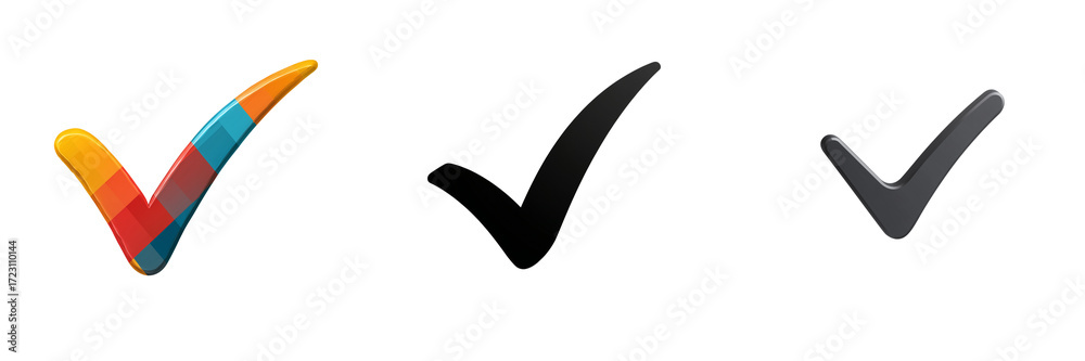 Set of 3D tick mark isolated on bright white background, realistic ...