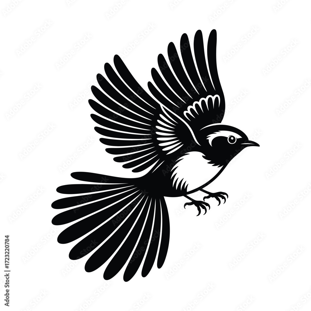 Dynamic Fantail Silhouette Vector Illustration A Striking Black Bird in ...