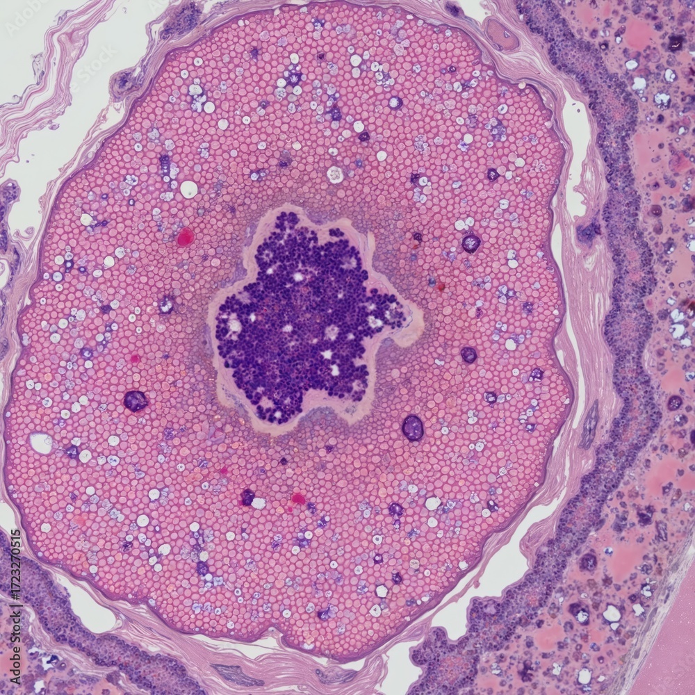 Microscopic view perianal abscess tissue with granuloma, cluster of ...