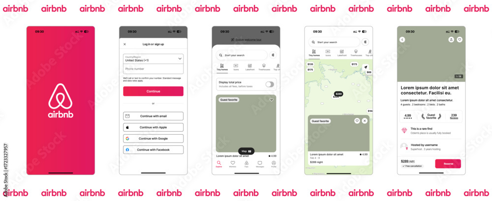 Vetor Airbnb UI template 2025 update shown on iPhone 17 — dual light ...