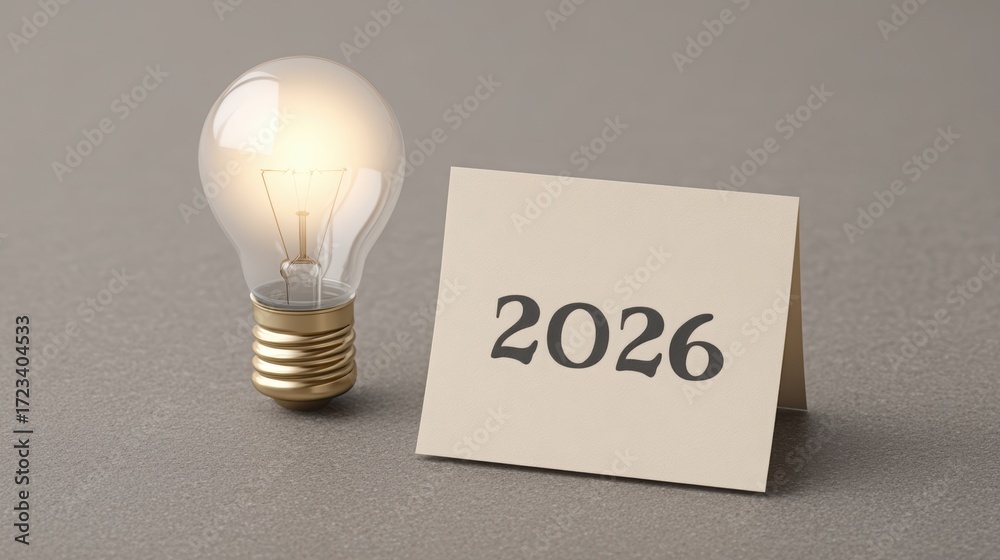 Photo Stock work goal 2026 Light bulb next to a card displaying the ...