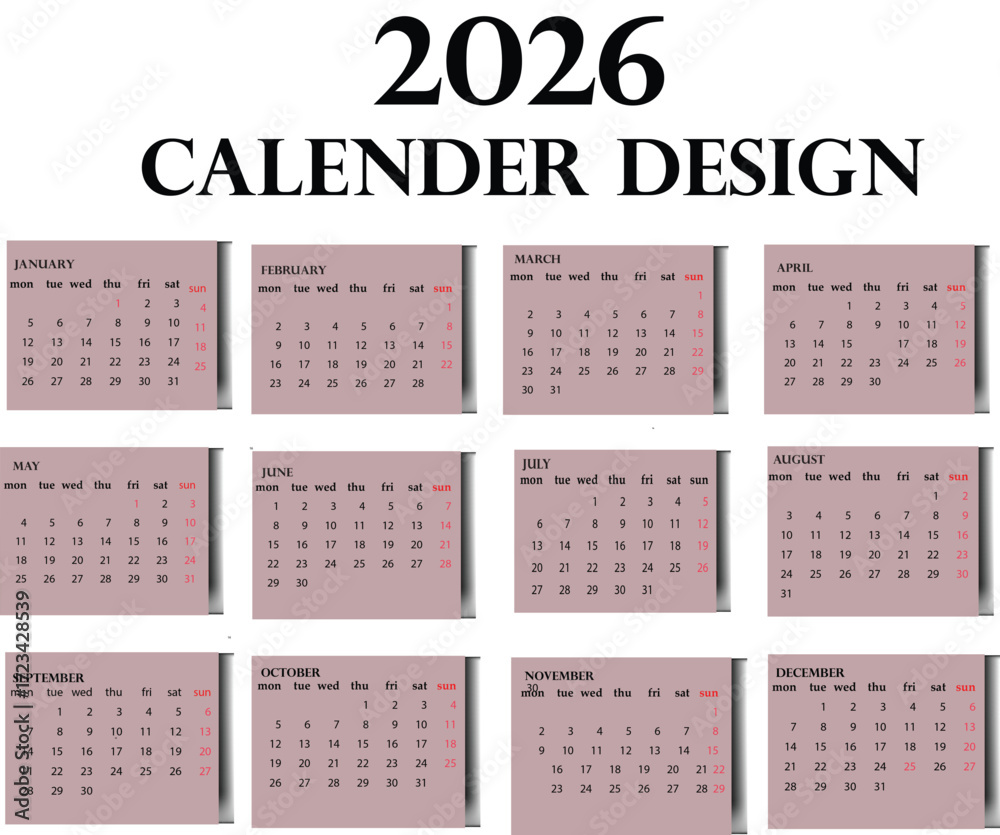 Стоковое векторное изображение «calendar for 2026. Modern Calendar ...