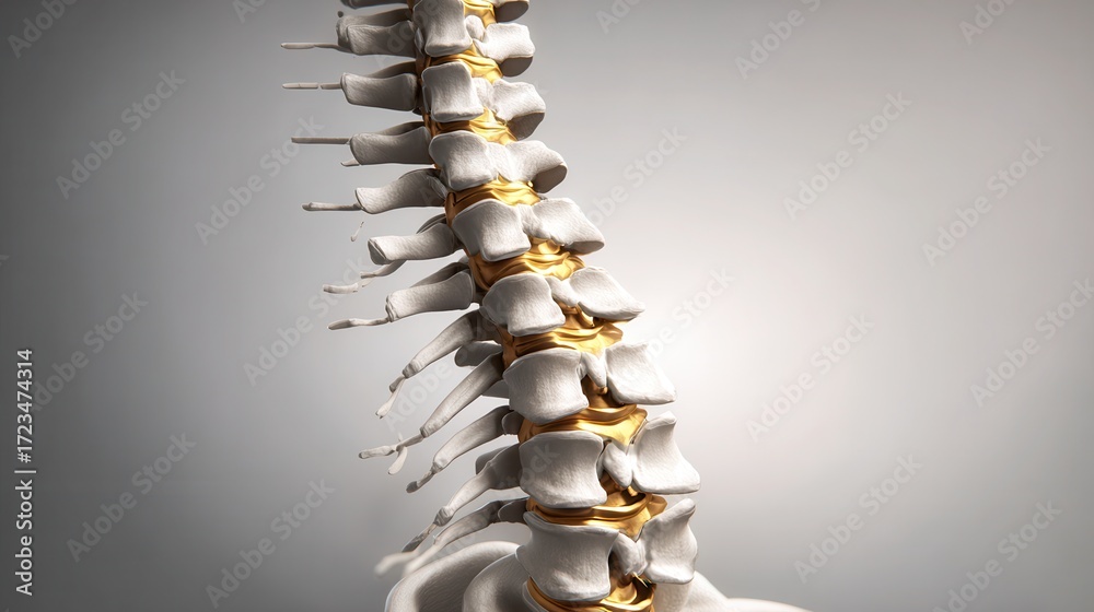 Photo Stock Human Spine Model with Vertebrae, Discs and Nerve Roots in ...