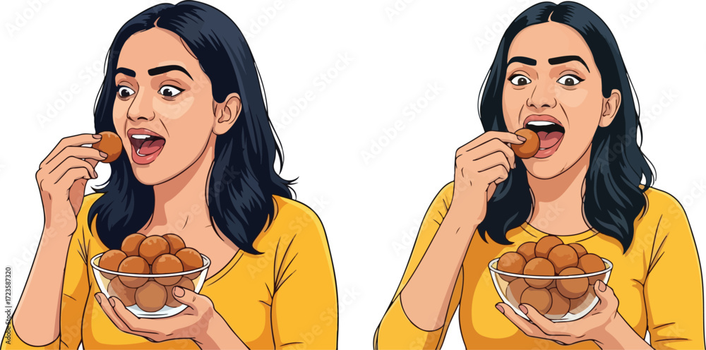 Indian girl having rasgulla vector illustration Stock Vector | Adobe Stock