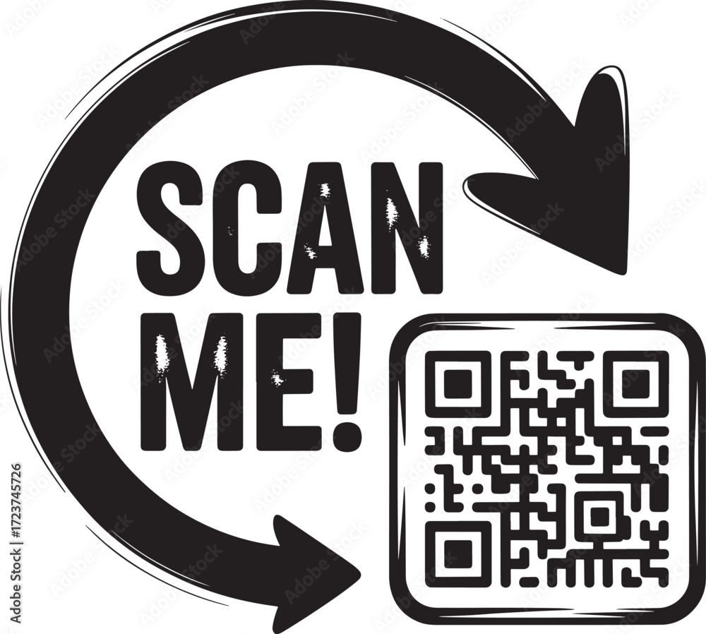 Scan me QR code with circular arrow and text QR code technology の Stock ...