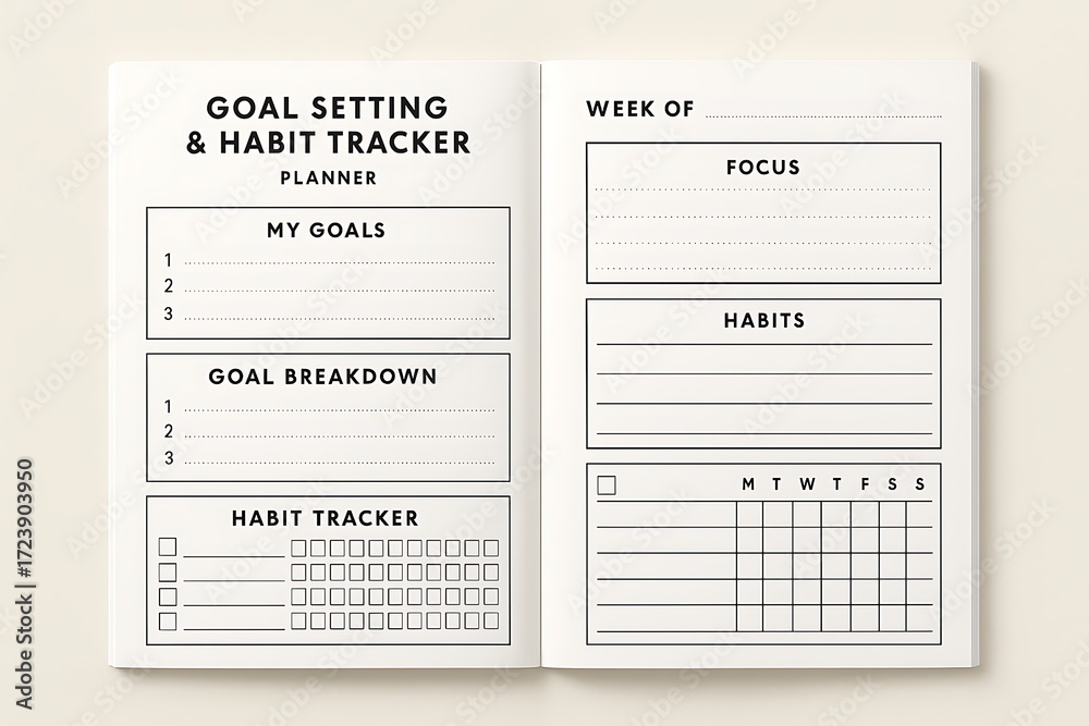 Open Planner with Goal Setting and Habit Tracker Spreads and Weekly ...