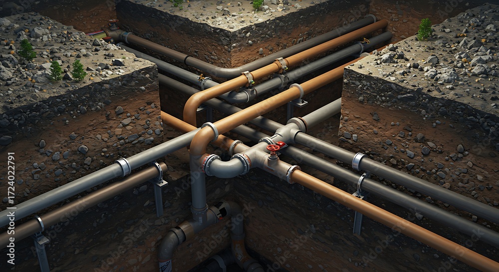 Foto de Stock Cross-Section Diagram of Urban Water Supply Pipes - Water ...