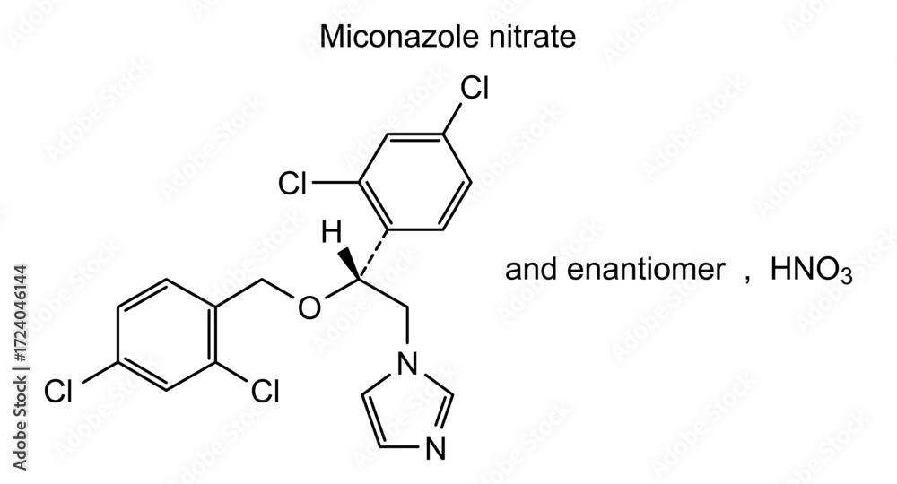 Chemical structure of miconazole nitrate, drug substance Stock Vector ...