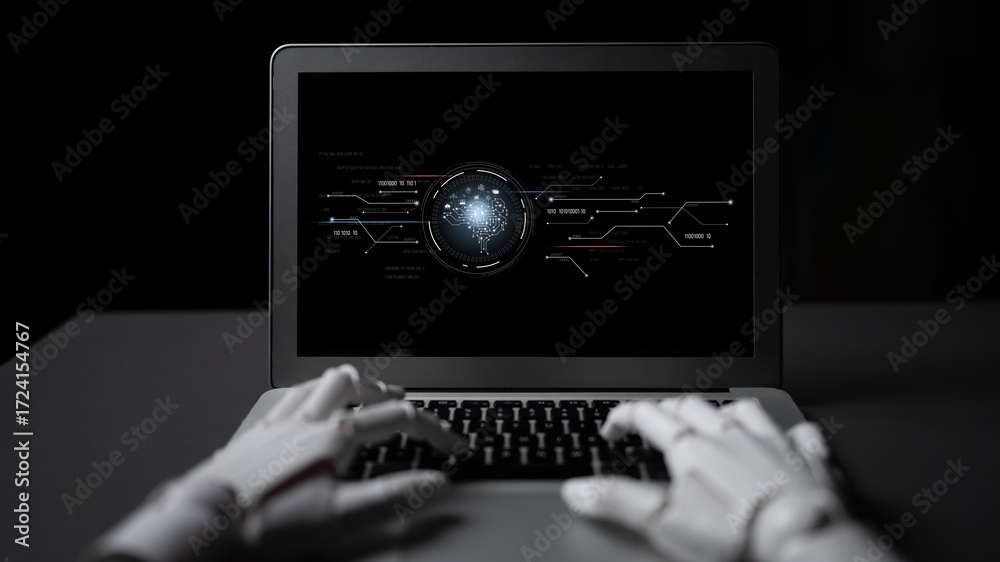 AI processing digital data through neural circuits, analyzing signals ...