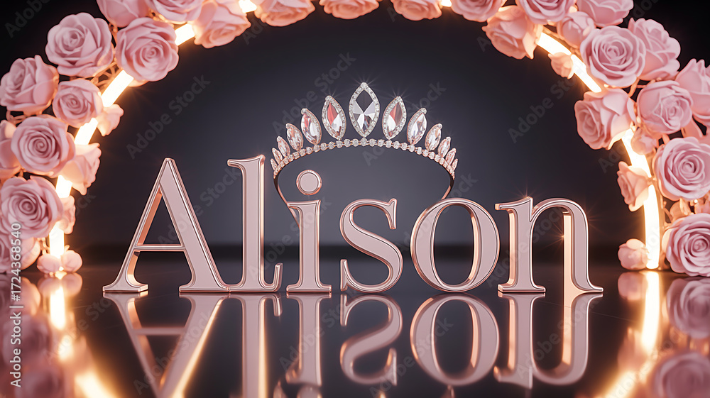 Alison A Stunning Rose Gold Name Displayed with a Crown and Elegant ...