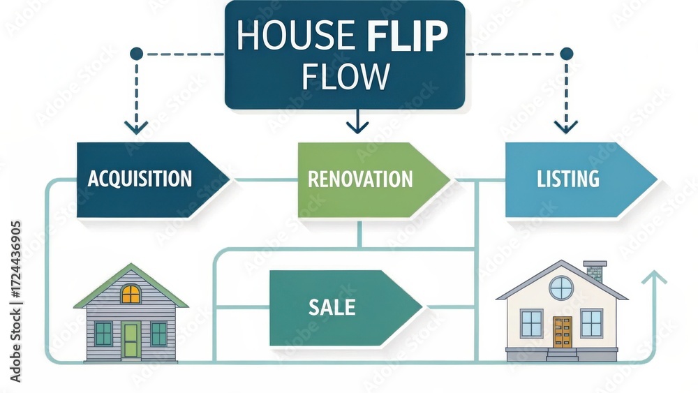 House Flip Flow Chart for Real Estate Investment Showing Acquisition ...