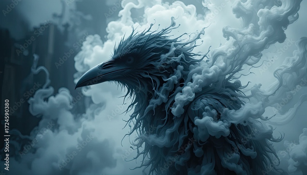 Mysterious raven emerges from ethereal smoke, a stunning symbol of ...