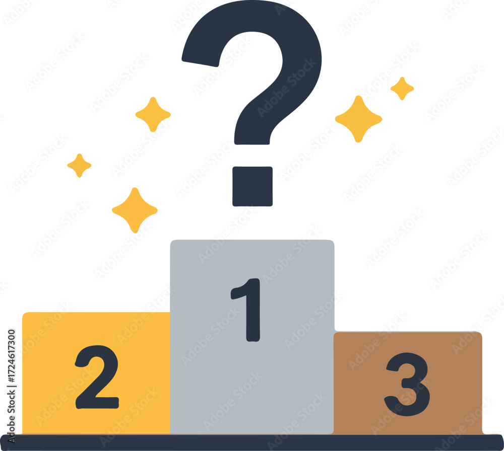 Podium with numbers and question mark representing competition and ...