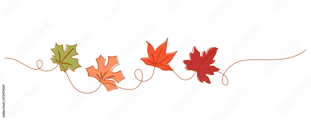 autumn leaf color decorative element one line drawing continuous ...