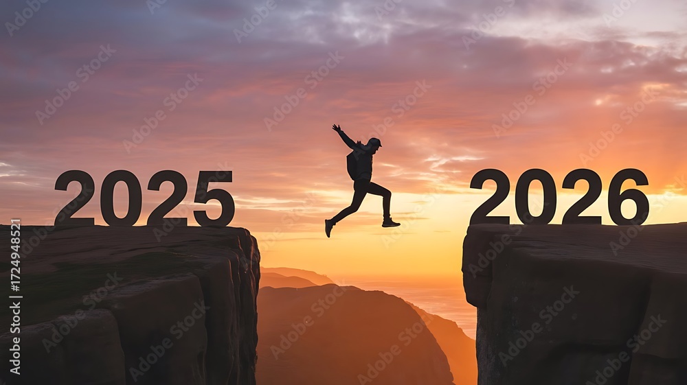Illustrazione stock di Man jumping off a cliff 2026 over the precipice ...