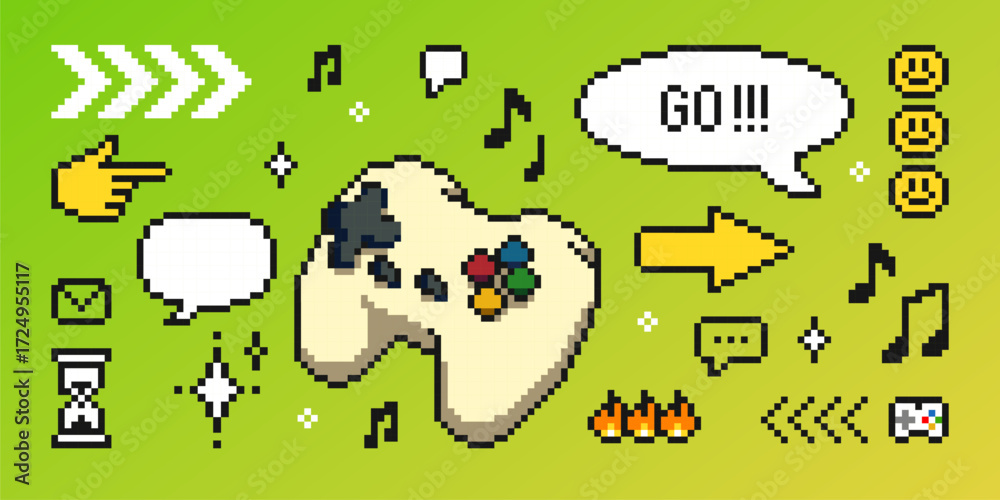 เวกเตอร์ Stock Game pixel y2k retro controller with colorful buttons ...