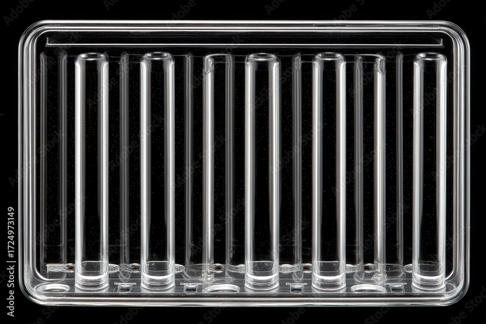 Transparent test tube rack with precision engineered cylindrical tubes ...