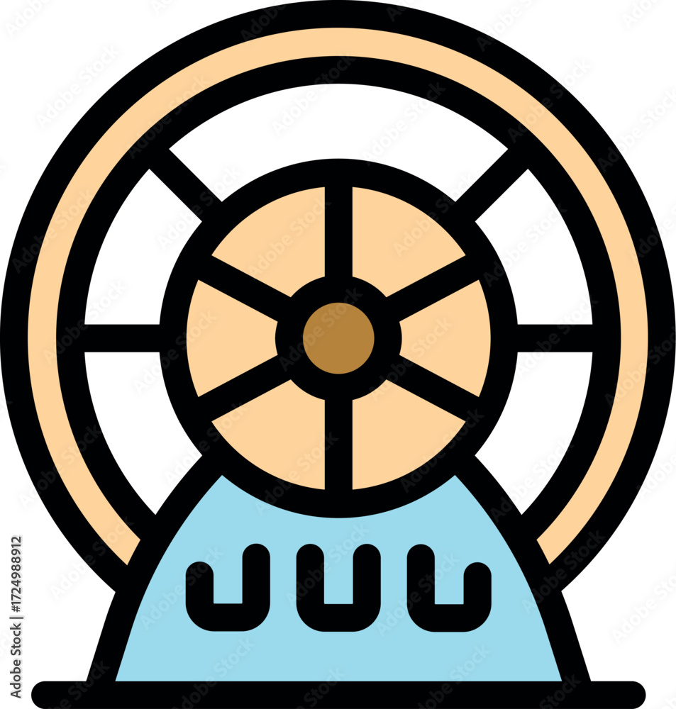 Wooden water wheel converting kinetic energy of flowing water into ...