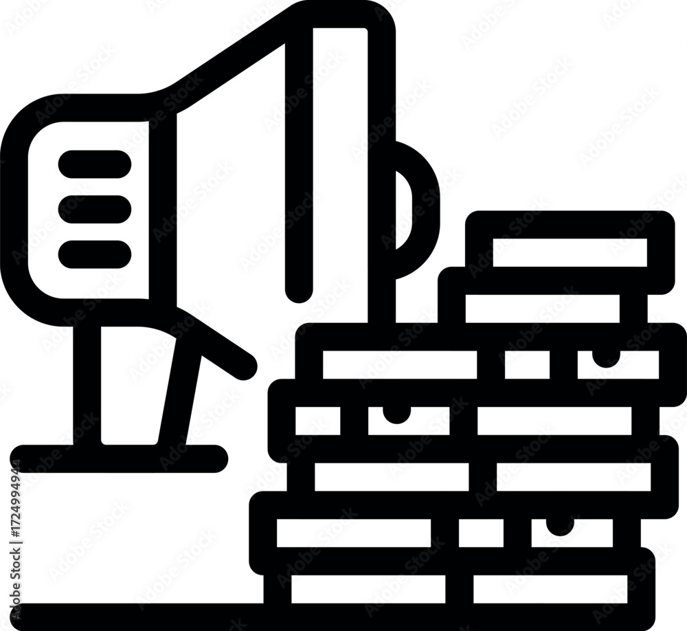 Megaphone stands beside a stack of boxes, symbolizing a powerful ...