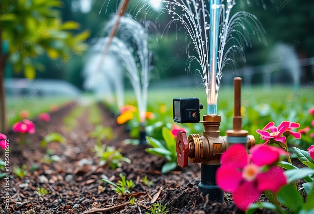 Foto Smart irrigation system with soil moisture sensor and valves ...