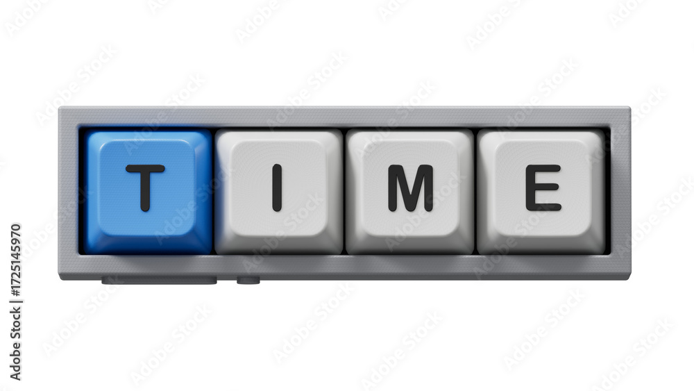 Time.Computer keyboard keys spelling.Flat lay view from above on ...