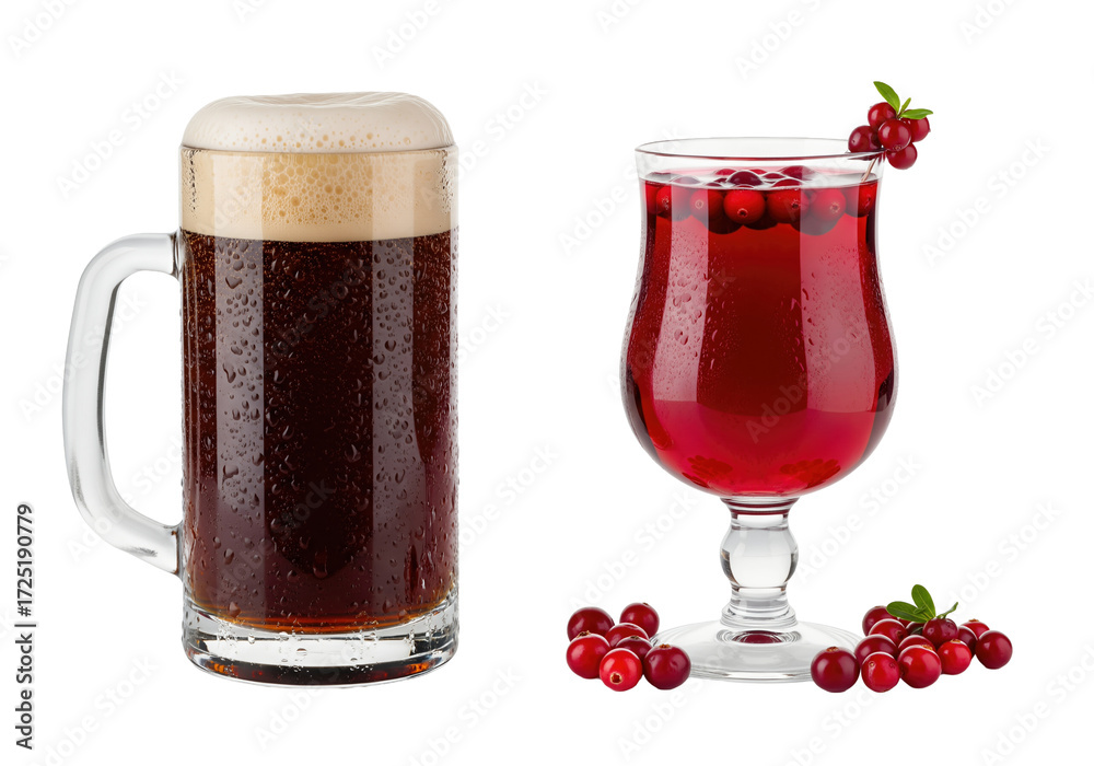 Traditional Russian drinks Kvass and Mors berry juice set isolated ...