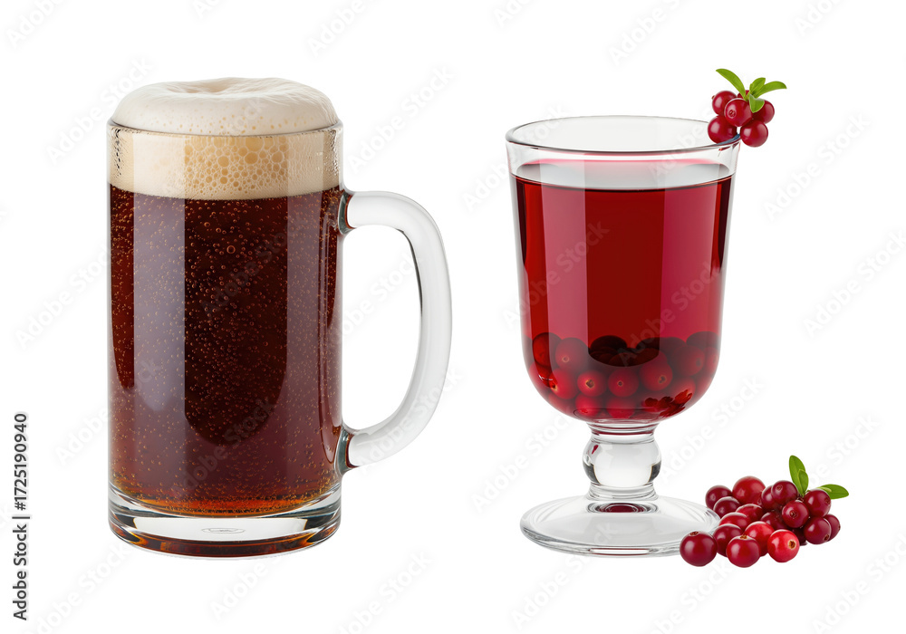 Traditional Russian drinks Kvass and Mors berry juice set isolated ...