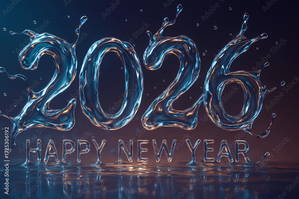 The numbers 2026 are made from a stream of water on a gradient ...