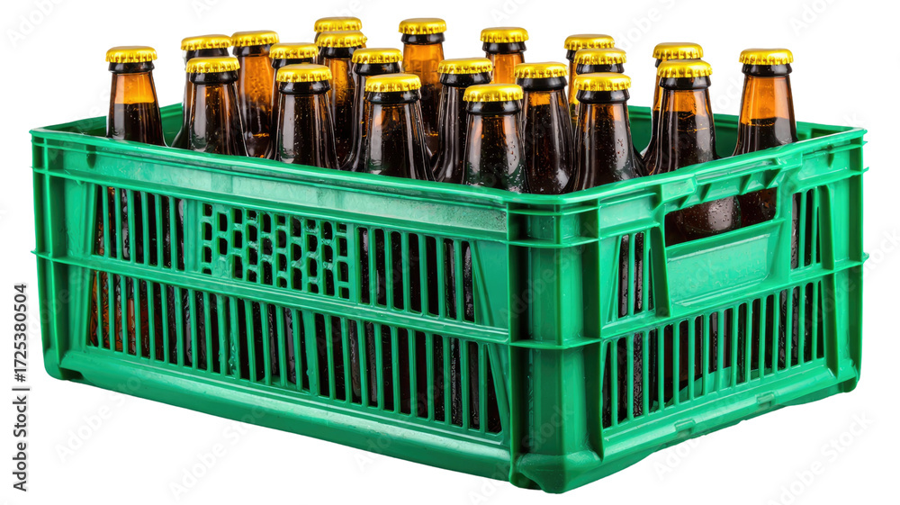 Foto Green plastic crate holding brown beer bottles packaging container ...