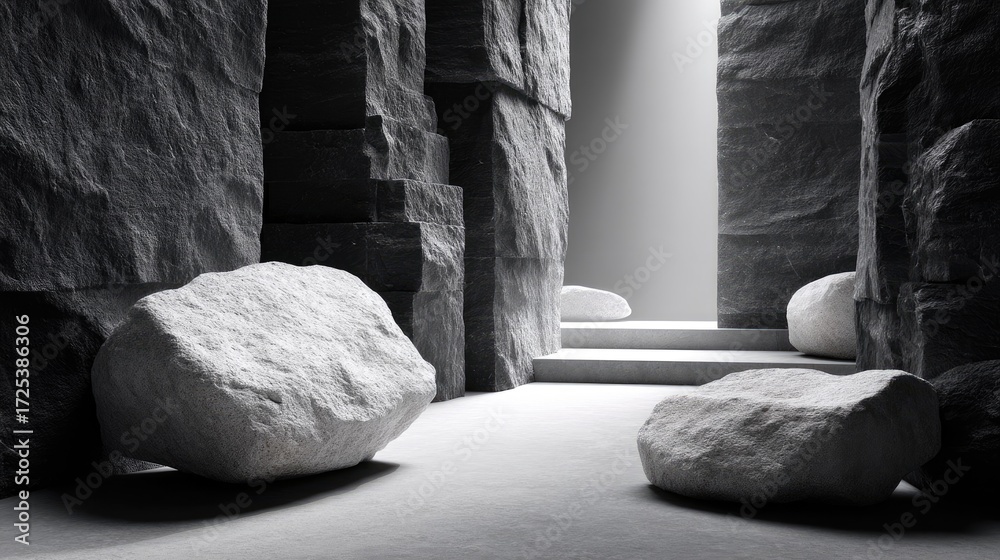 Monochrome Stone Block Structure with Steps in Background and ...