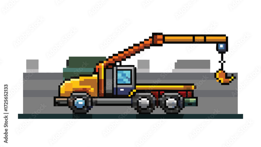 Mobile Crane 8-Bit Pixel Art Sprite. Isolated Construction Vehicle Game ...