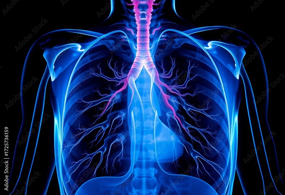 Chest X-ray showing lung structures and airways, bronchiectasis ...