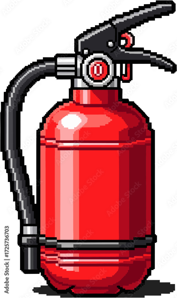 Pixel art depiction of a classic red fire extinguisher, complete with ...