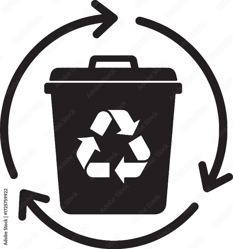 Recycle bin silhouette with recycling arrows symbol for environmental ...