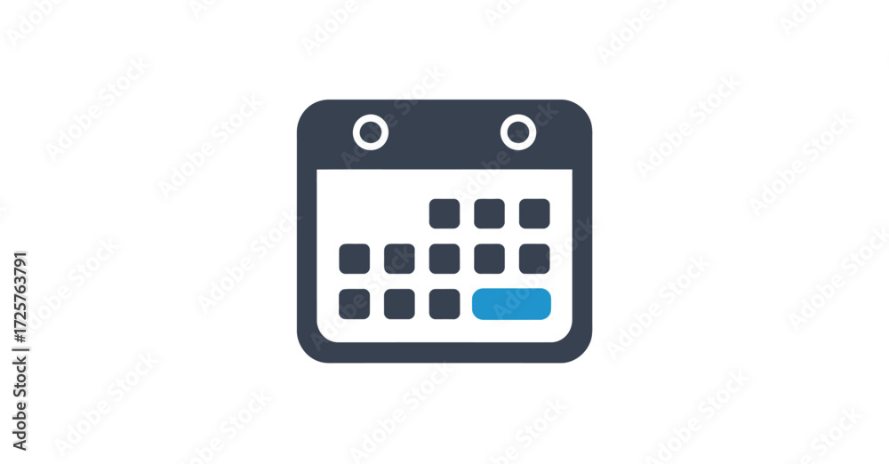 Stylized calendar icon with grid layout and highlighted date ...