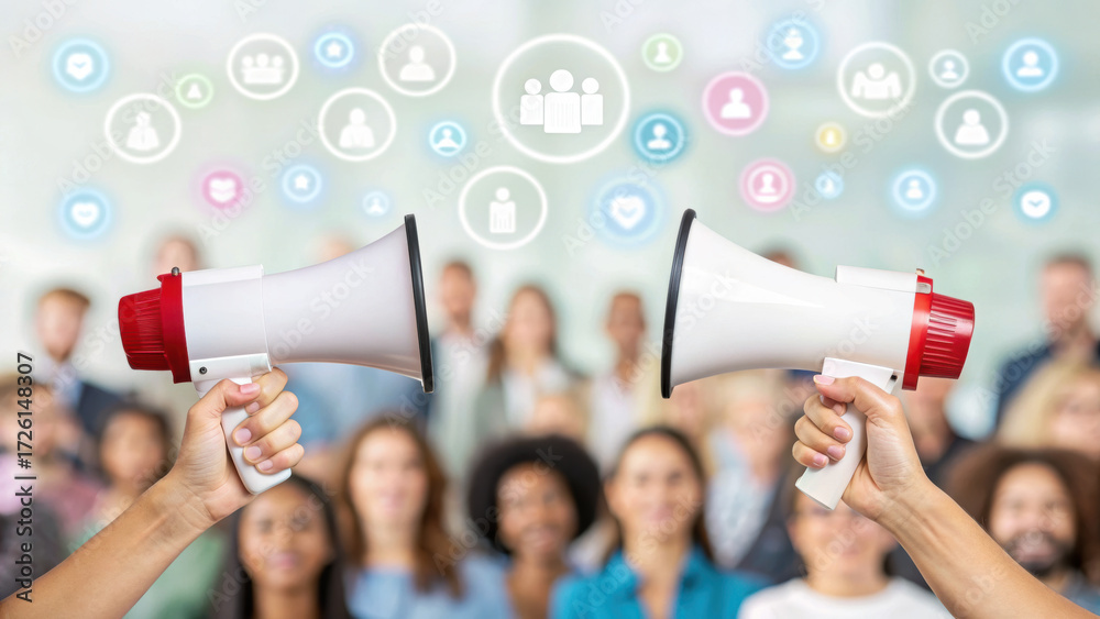 Diversity inclusion concept with megaphone communication and group of ...