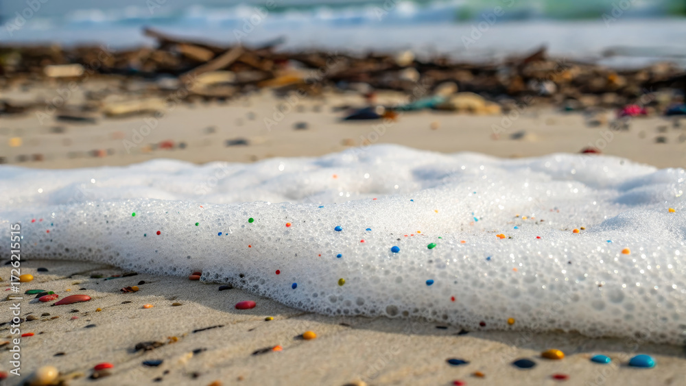 Microplastic and Contamination concept ,microplastic particle sea foam ...