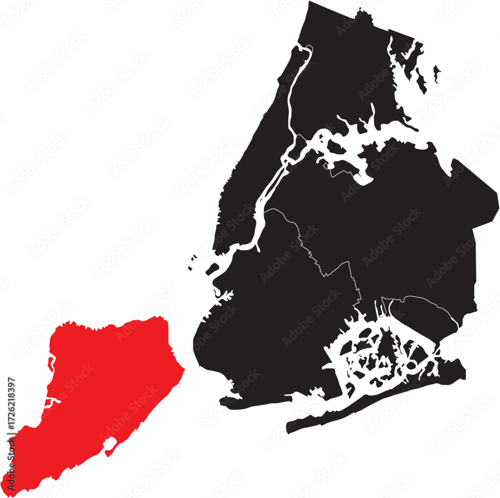 Staten Island Borough Highlighted on the New York City Map Silhouette ...