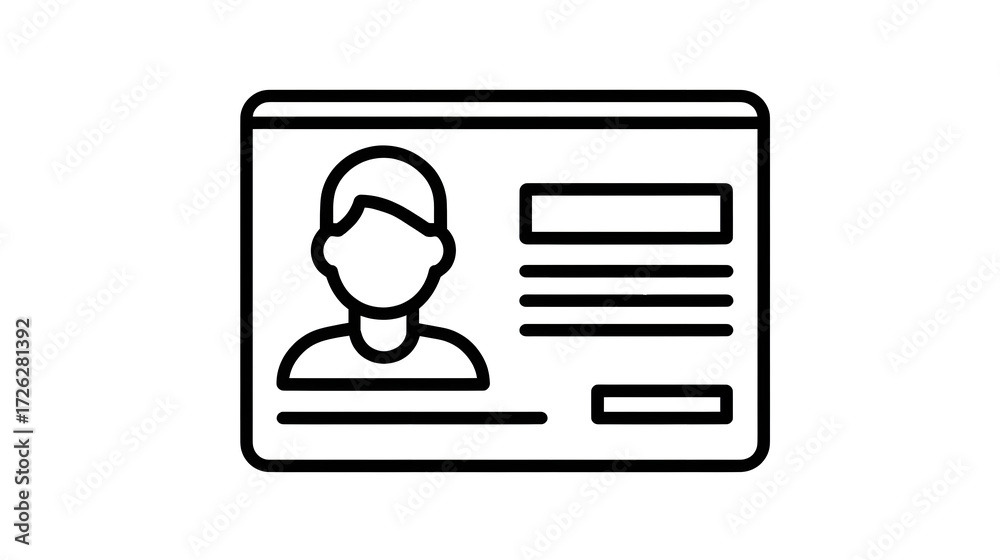 Driver License ID Card Portrait Illustration with Simple Black Line Art ...