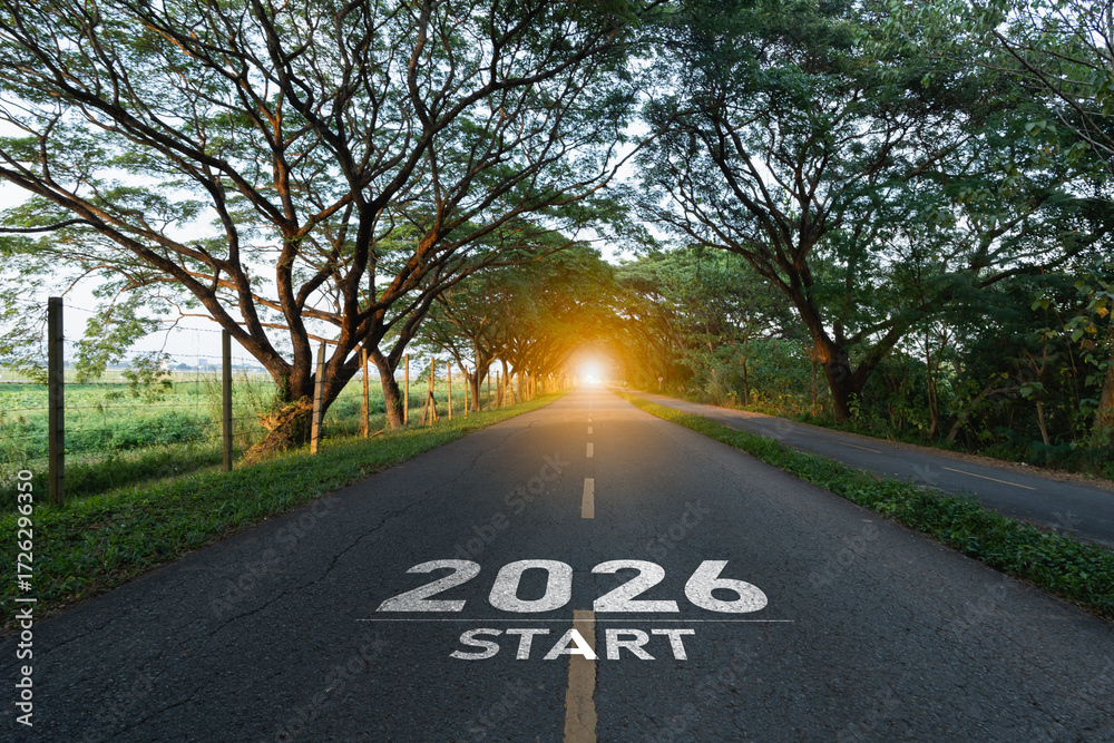 Inspirational Road to Future with Bright Horizon and Green Trees ...