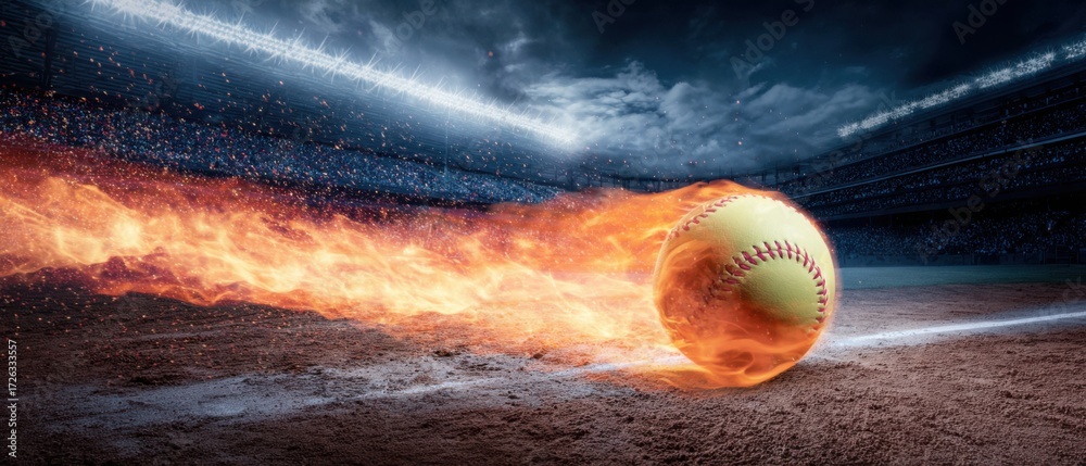 High-Quality Fiery Softball in Motion at Stadium Dugout Modern ...