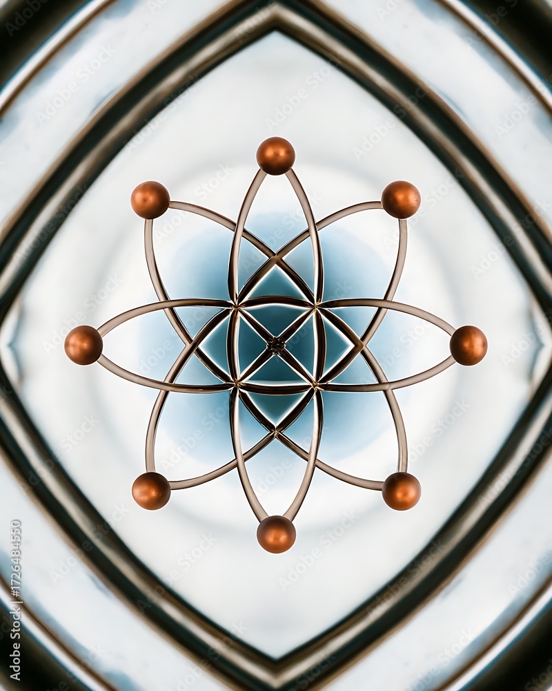 Geometric atom diagram with bronze connected spheres Stock Photo ...