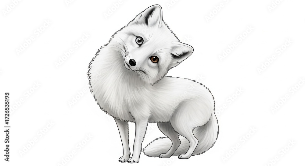 Arctic Fox Character Observing with Quiet Dignity in Distorted ...