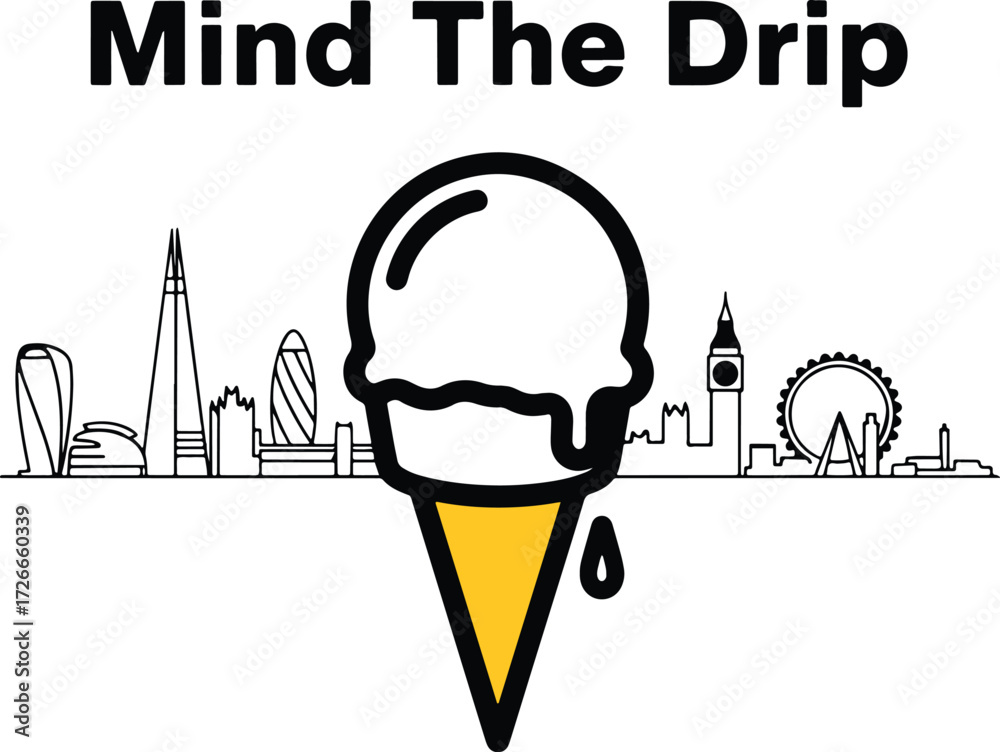 Mind the Drip Ice Cream Logo – Melting Cone with London Skyline and ...