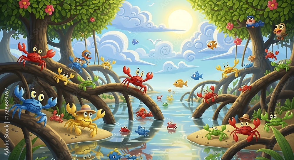 Cartoon Crabs in Mangrove. Stock Photo | Adobe Stock
