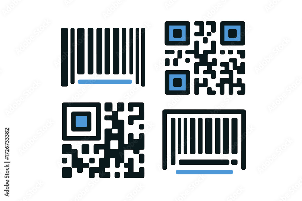 Collection of various barcode and QR code symbols for digital ...