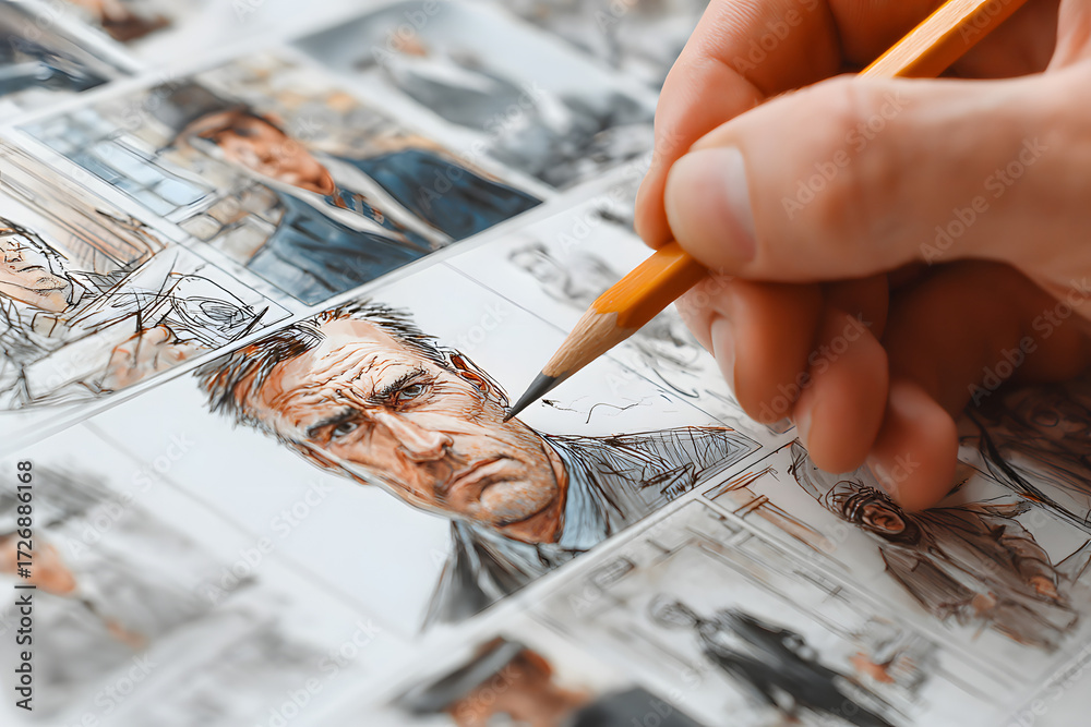 Storyboard drawing with pencil creative sketch cartoon. Storyboarding ...