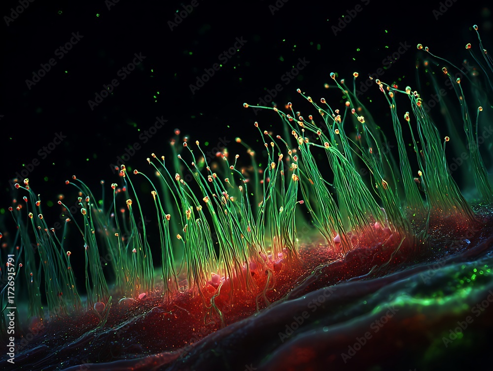 Normal hair follicle image, capillaries around the hair root are ...